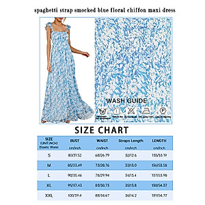 MERMAID'S CLOSET Womens Straps Blue Floral Print Smocked Maxi Dress Boho Casual Chiffon Flowy Beach Long Dresses