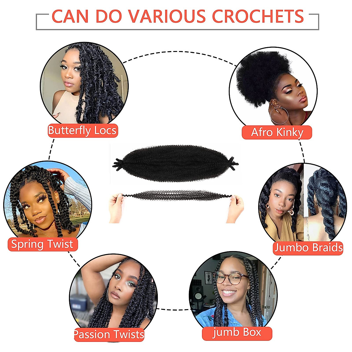 Pre-Fluffed Spring Twist Hair, Pre-Stretched Marley Twist Braiding Hair, 16 Inch 7 Packs Soft Springy Afro Braiding Hair For Black Women Crochet Hair, Twisted Up Crochet Braids(16inch,7packs,1B#)