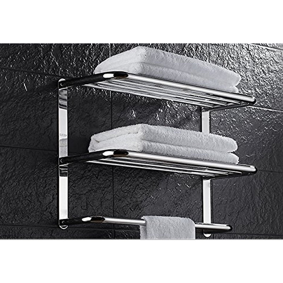 24 Inch Bathroom Shelf 3-Tier Wall Mounting Rack with Towel Bars