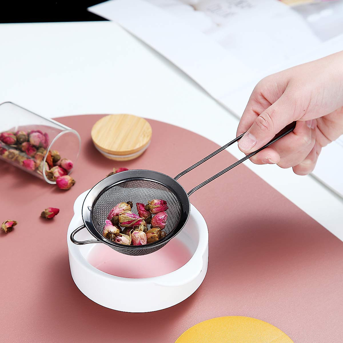 Kyraton Black Fine Mesh Strainer 3 Pieces Set, Flour Sifter For Baking, Stainless Steel Clander, Matcha Tea Strainer, Gravy Separator, Stasher Sieve Pasta Strainers