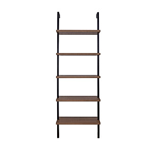 Nathan James Theo 5-Shelf Oak Wood Modern Bookcase, Open Wall Mount Ladder Bookshelf with Industrial Black Metal Frame