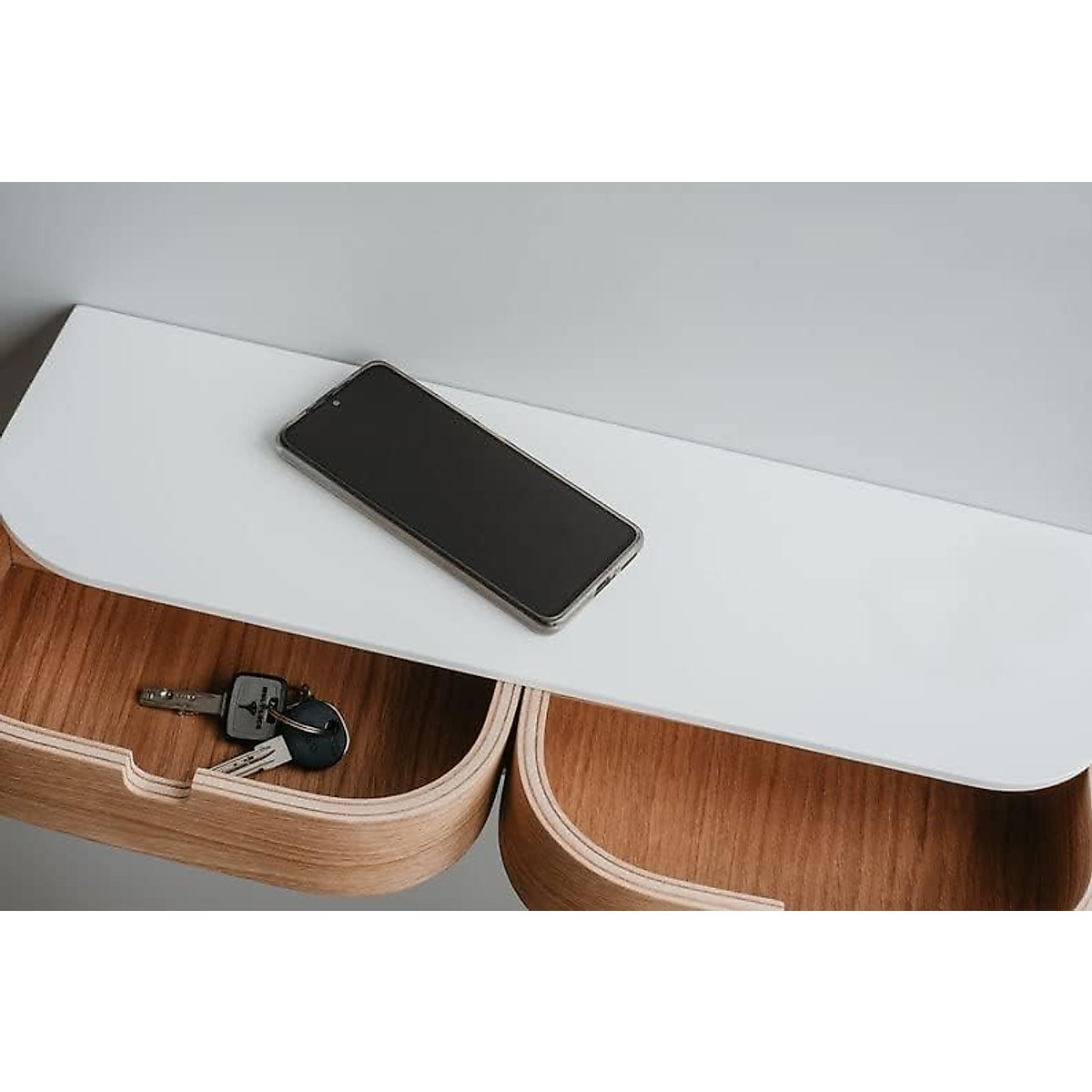 SELCOA Entryway Retro Floating Console, Modern Floating Wooden Bedside Table Shelf Drawer, Mounted Wall nightstand (Black,Double)