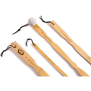 BambooWorx Traditional Bamboo Wooden Back Scratcher - 4 Piece Body Relaxation Massager Set for Men & Women - 17.5" Long Handle, Strong and Sturdy Itching Relief Back Scratchers - 100% Natural Wood