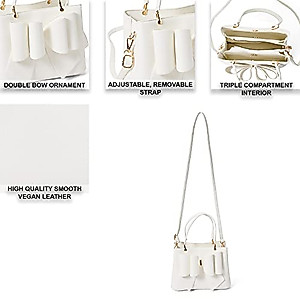 Like Dreams Women Jenna Elegant Bow Triple Compartment Vegan Leather Fashionable Satchel Handbag (White)