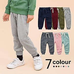 Toddler Baby Boys Girls Sweeatpants Cotton Pure Color Bear Active Jogger Pants with Drawstring 1-6T (2-3T, Dark Grey+Army Green)