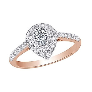AFFY Pear Shape Engagement Wedding Ring In 14k Rose Gold With 0.62 CT White Natural Diamond With Ring Size 8