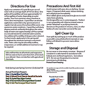 Crystal Blue Lake and Pond Dye - 1 Gallon - Royal Blue Color Treats up to 1 Acre - Clean, Clear & Crystal Blue Water - Environmentally Friendly Pond Dye