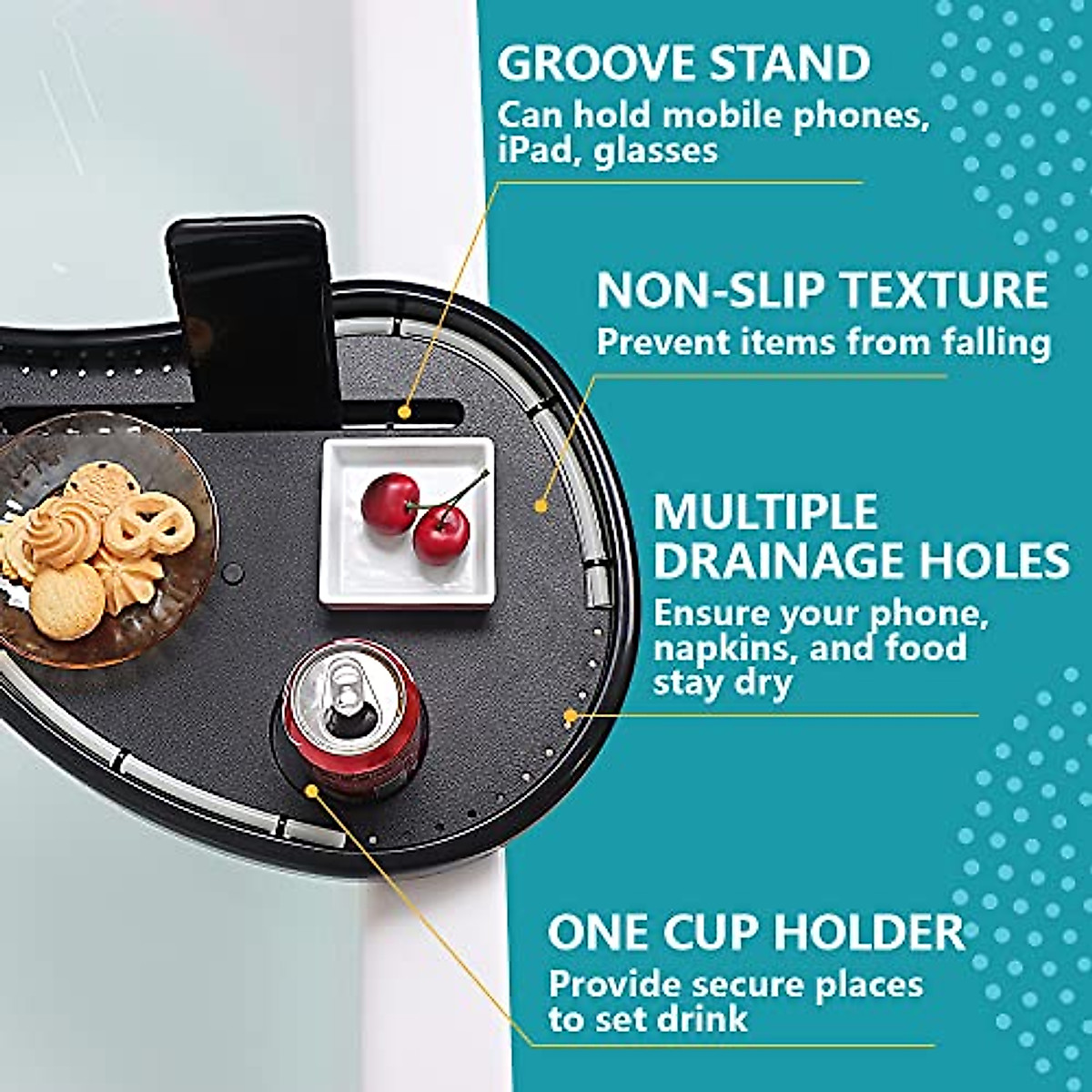 Livoccur Adjustable Hot Tub Table Tray, Hot Tub Side Table with Nonslip Cup Holders, Serving Tray Table for Bathtub Spa Outdoor Patio