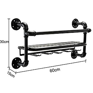 Industrial Vintage Wine Racks Wrought Iron Water Pipe Design 6 Bottles Wine Holder, Wine Glass Rack Goblet Stemware Racks, Black