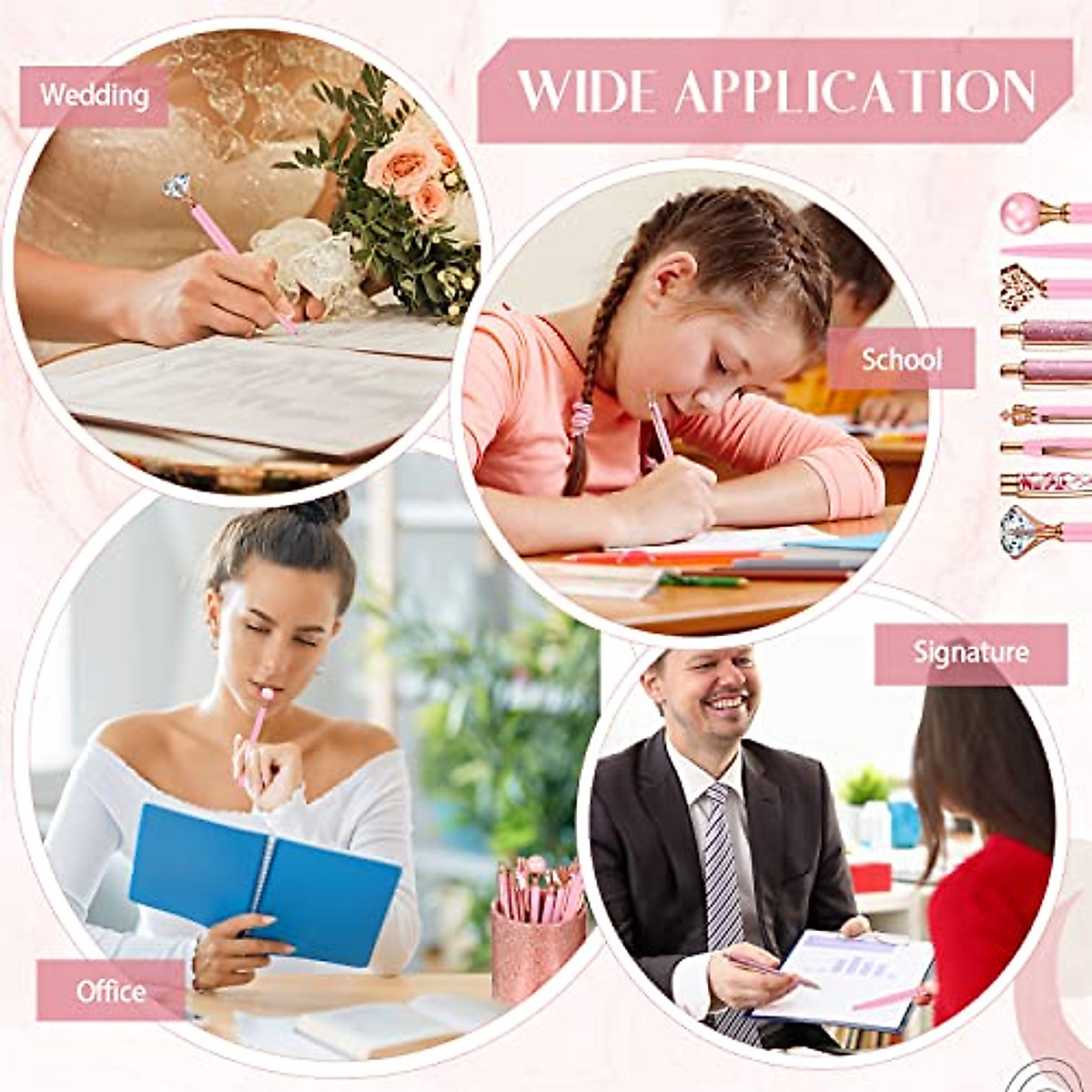 9 Pcs Ballpoint Pens Set Metal Crystal Diamond Pen Liquid Sand Glitter Pen for Journaling Black Ink Pretty Cute Pens Fancy Pens Gifts for Women Girls School Wedding Office Desk Supplies (Pink)