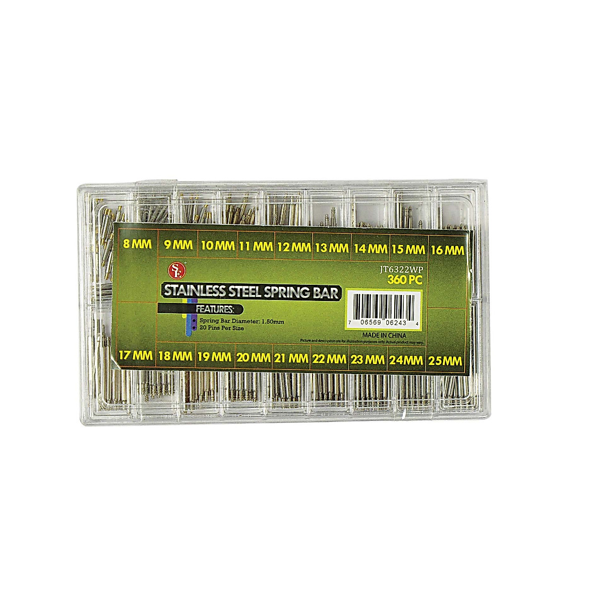 SE 360-Piece Professional Stainless Steel Spring Bar Set for Watches - Assorted Sizes with Storage Box - JT6322WP