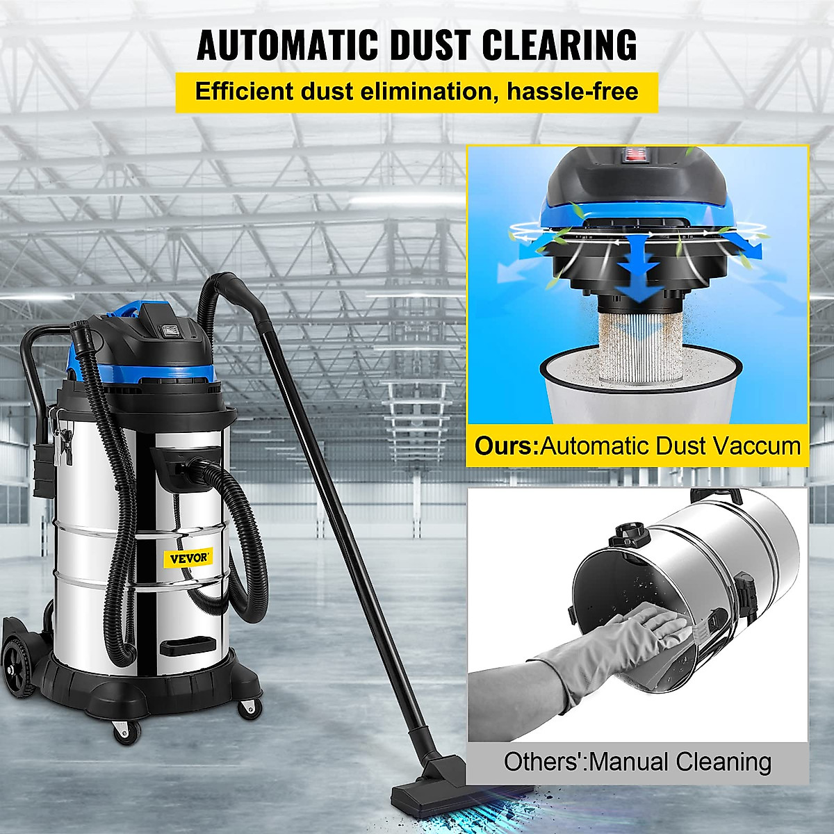 VEVOR Heavy-Duty Shop Vacuum 3 Hepa Dust Collector, 13.5 GAL, Silver,Black