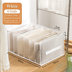 2PCS Extra-large Clothes Drawer Organizers, Foldable Wardrobe Clothes Organizer, 6 Grids Clothes Storage Box for Sweater, Coat -White