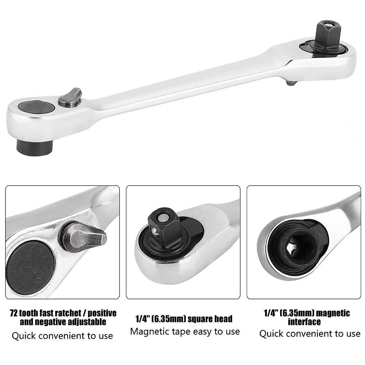 Akozon Allen Wrench, 1/4" Mini Ratchet Socket Wrench Screwdriver Hex Wrench Quick Release Ratchet Wrench (130mm)