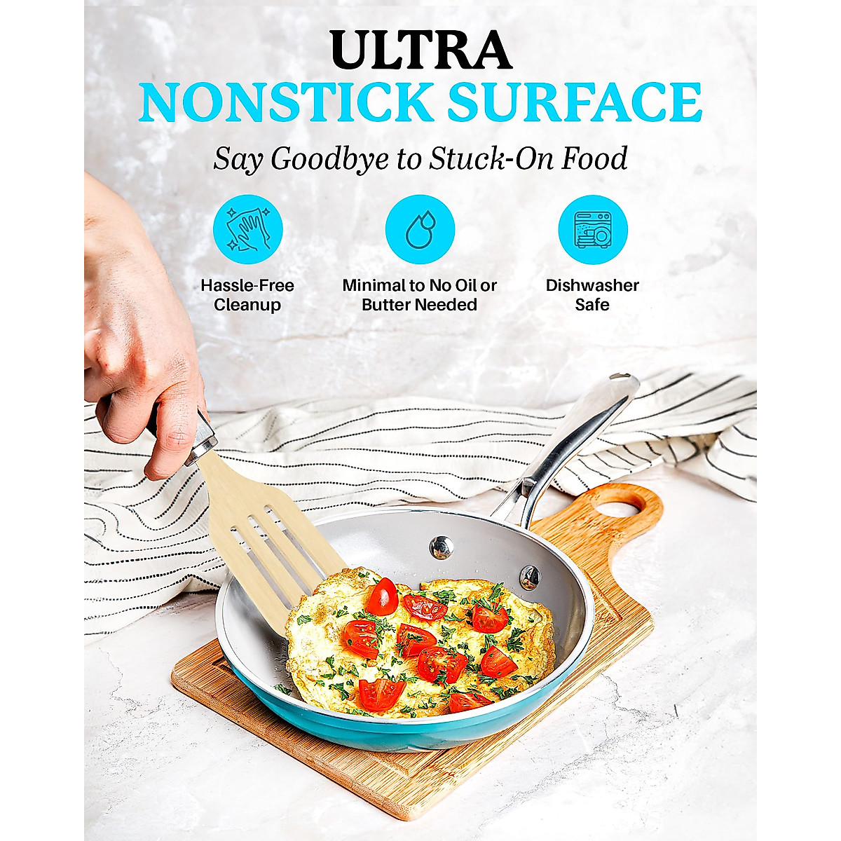 GOTHAM STEEL 12 Inch Frying Pan Skillet, 12 Inch Nonstick Frying Pan Skillet with Ceramic Coating, Non Stick Skillet, Large Skillet with Stay Cool Handle, Healthy, Oven & Dishwasher Safe-Ocean Blue