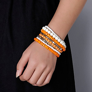 LUREME Bohemian Beads Cube Multi Strand Stretch Stackable Bangle Bracelet Set-Orange (bl003172-2)