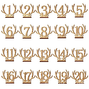 SWEETBIUTI Table Numbers Wooden Number Plate Freestanding Table Cards 1-20 Table Number Sign Stand Antler Table Cards Table Decor for Banquets Outdoor Living.