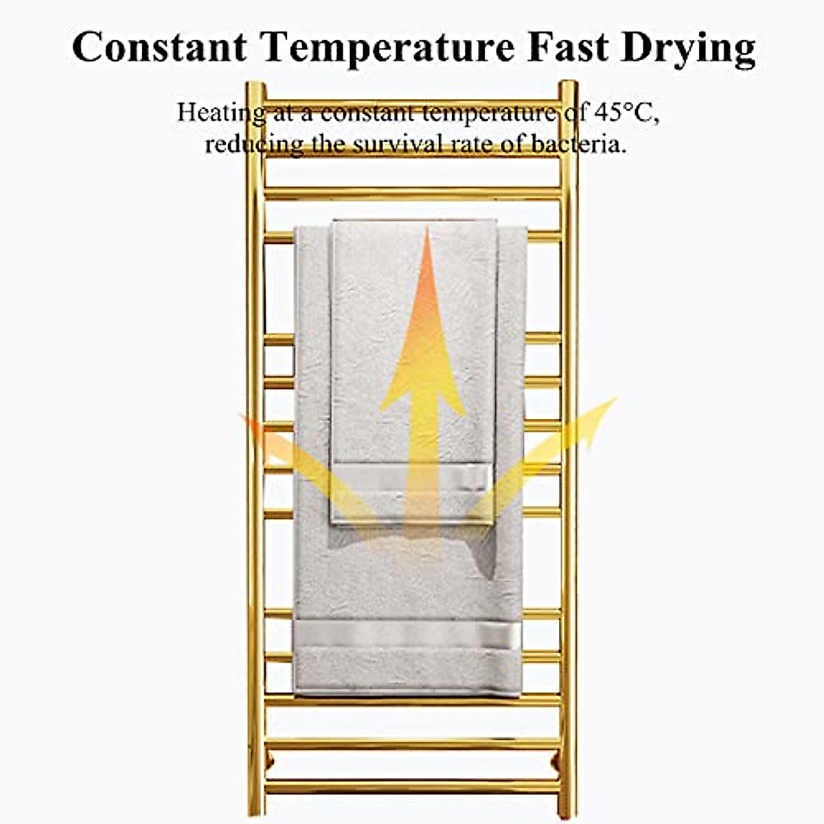 WTTTTW Towel Warmer Rack 14 Bars Wall Mounted Towel Heater, Stainless Steel Towel Warmer Rack, Clothes Drying Rack, Gold