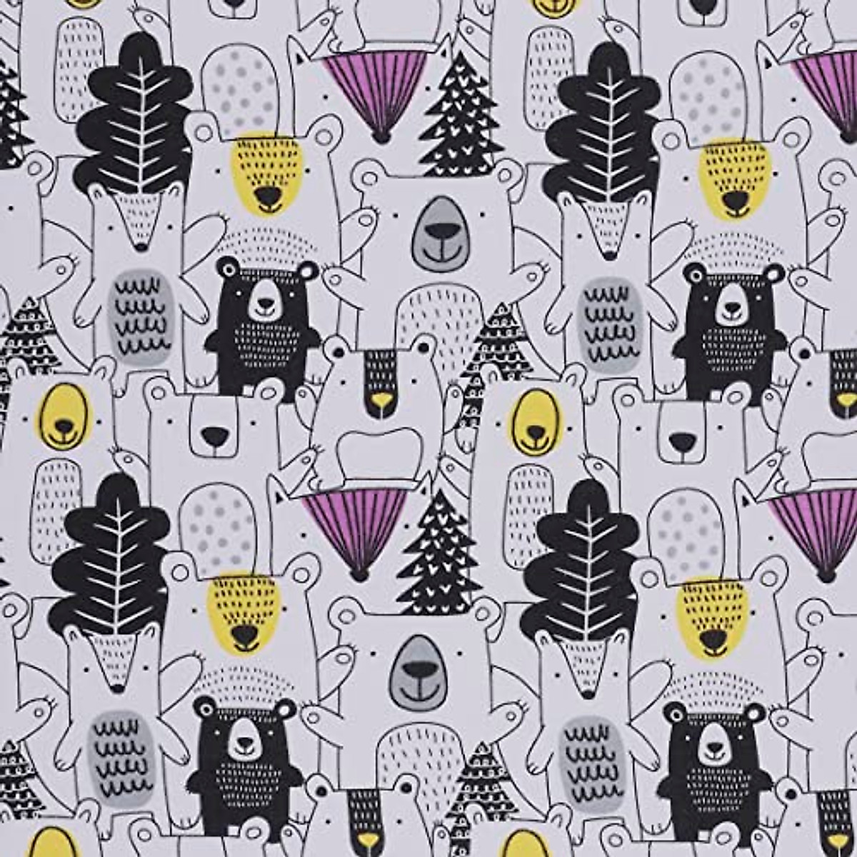Mook Fabrics Flannel Snuggy PRT Bear Forest, White