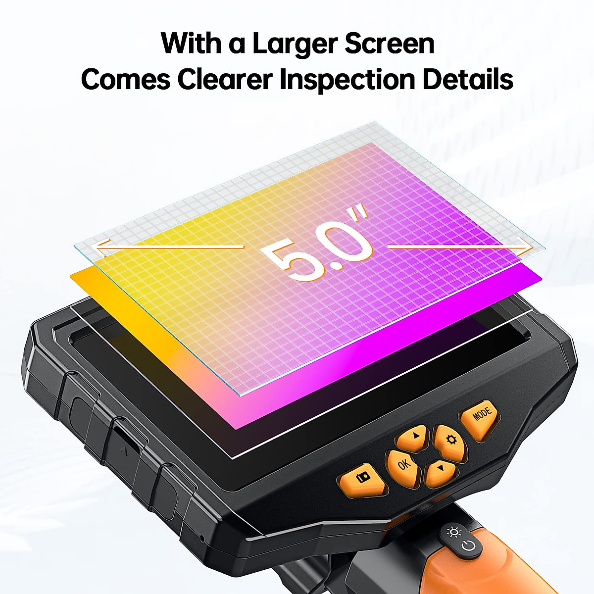 Triple Lens Endoscope Camera, Teslong Industrial Borescope Inspection Camera with Light, 16.5ft Flexible Automotive Scope Camera Snake Probe, Home Waterproof Fiber Optic Bore Cam for Sewer(5" IPS LCD)