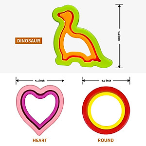 Sandwich Cutter and Sealer Set, 3 Pcs Bread Decruster Sandwich Mold Dinosaur Heart and Circle Shapes Pancake Maker DIY Sandwich Cutters for Kids Boys