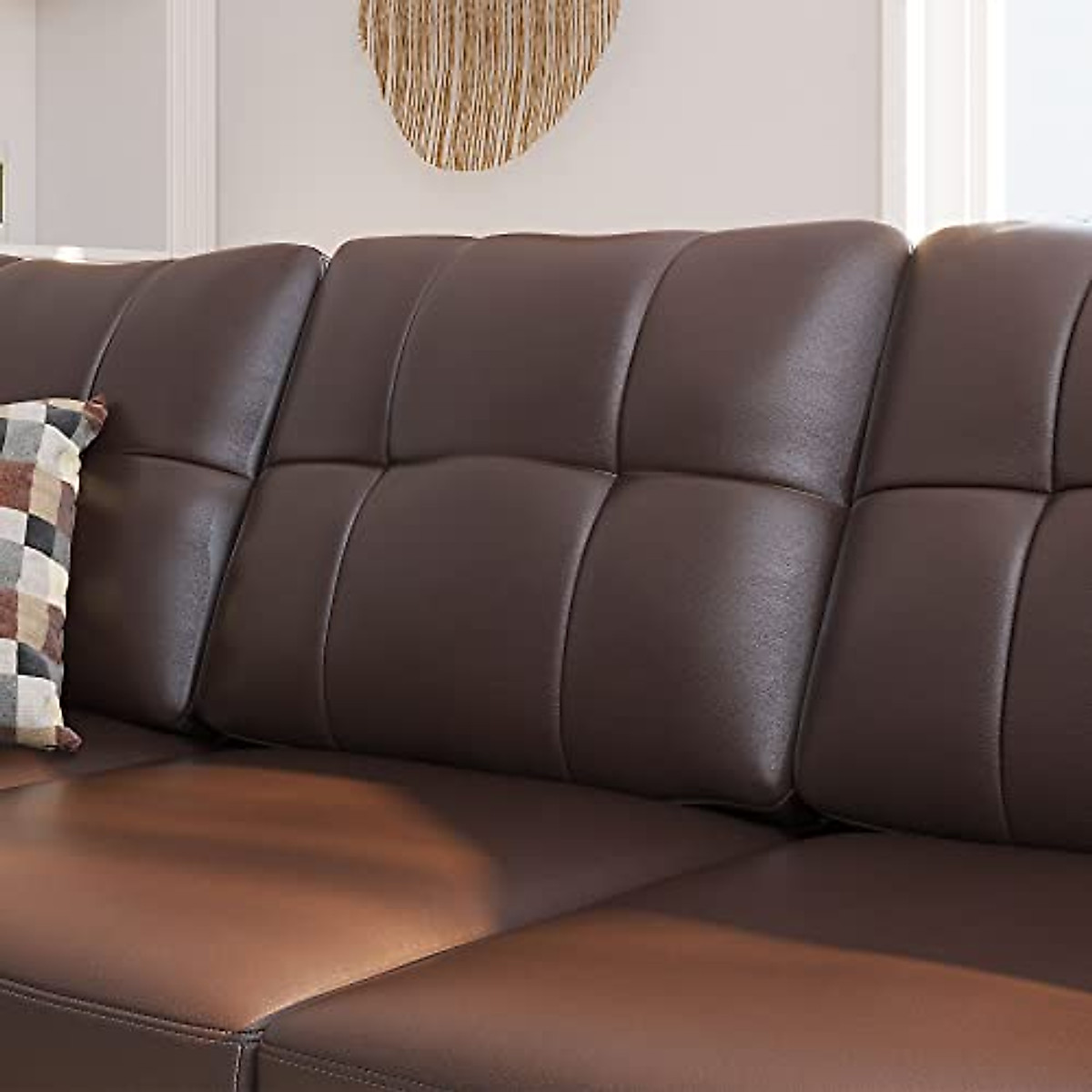 HONBAY Faux Leather Sectional Sofa Couch Reversible L Shaped Couch Sofa 4 Seat Sofa Sectional Couch for Small Apartment