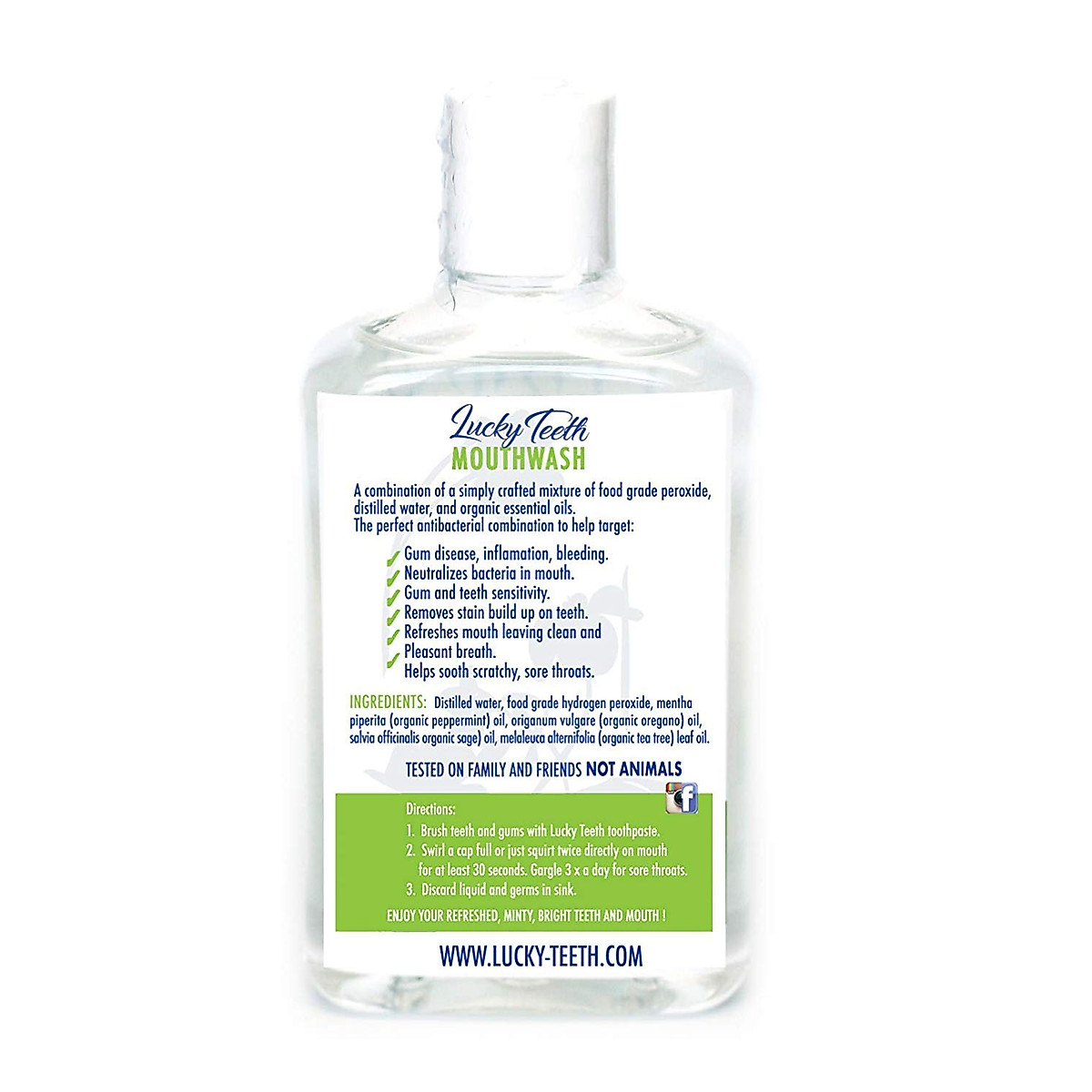 Lucky Teeth Organic Food Grade Peroxide MouthWash - Plus WHITENING - Whitens, Refreshes. Food Grade Peroxide + Essential Oils.