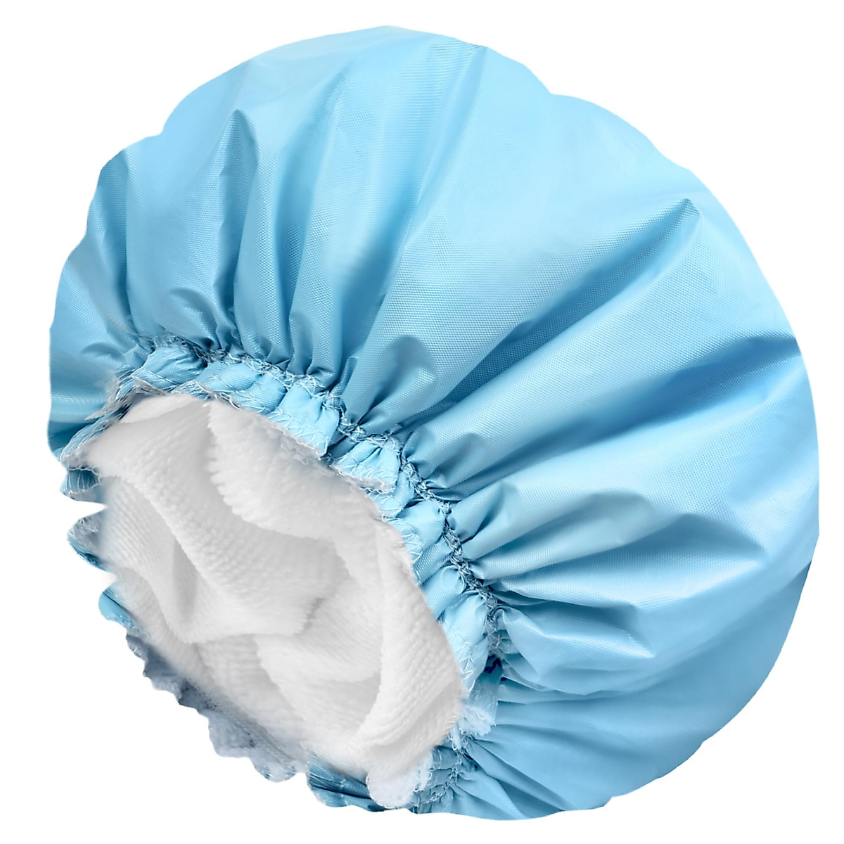 Shower Caps for Women, Terry Cloth Lined EVA Exterior Elastic and Reusable Bath Caps, Double Waterproof Layers Shower Cap, Bathing Shower Caps, Environmental Protection Bath Hair Cap - Blue