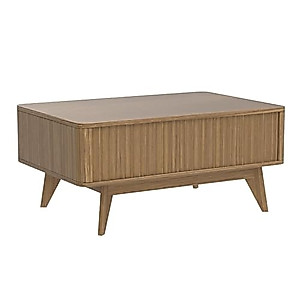 mopio Brooklyn Lift Top Coffee Table for Living Room, Mid Century, Modern Farmhouse with Lifting Tabletop & Hidden Storage, Fluted Panel, Rising Pull Up Dining Table (Walnut)