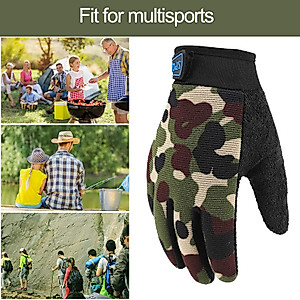 Accmor Kids Cycling Gloves, Kids Fishing Gloves, 4-10 Years Boys Girls Kids Sport Gloves, Breathable Non-Slip Full Finger Gloves for Child Cycling Climbing Riding Biking Outdoor Sports,Camo