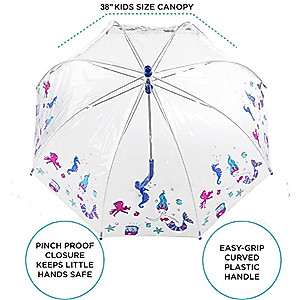 Totes Kids Clear Bubble Kids Umbrella - Perfect for Walking Safety- Child Safe with Pinch-Proof Closure and Easy-Grip Curved Handle Perfect for Small Hands, in Transparent or Colorful Options
