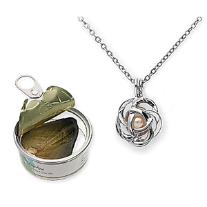 Pearlina Rose Flower Cultured Pearl Oyster Necklace Set Silver-tone Pendant w/Stainless Steel Chain 18"