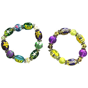 Linpeng GBP-062/070 2-Piece Fiona Hand Painted Moon Star Planet and Bees Glass Beads Stretch Bracelets