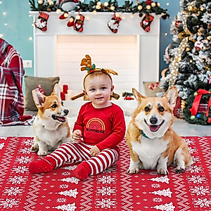 ROYHOME Washable Christmas Area Rug Snowflake and Xmas Tree Boho Area Rugs Carpet Holiday Decorative Carpet Rug Velvet Coffee Table Accent Rug Farmhouse Dining Table Rug Bedroom Decor, 4' x 6'