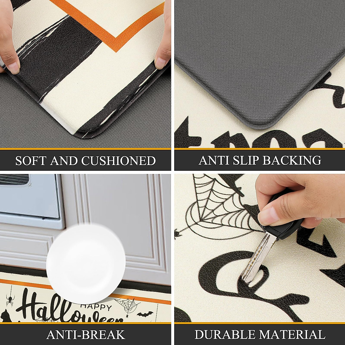 Pauwer Halloween Kitchen Mat Set of 2, Trick or Treat Anti Fatigue Kitchen Rugs Fall Decor, Non Slip Pumpkin Kitchen Runner Rug Set, Cushioned Waterproof Kitchen Foam Mat for Floor