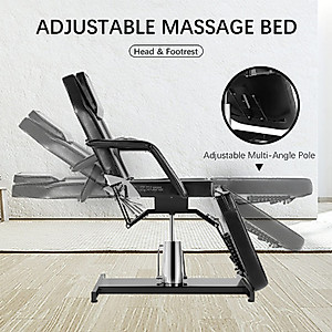 Dangvivi Hydraulic Tattoo Chair Table for Client, Lash Chair for Eyelash Extensions with Rolling Stool,Esthetician Bed Facial Chair,360 Swivel Adjustable Beauty Salon Spa Bed (Black Hydraulic)