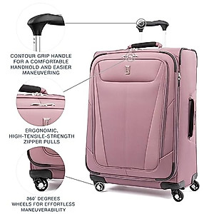 Travelpro Maxlite 5 Softside Expandable Luggage with 4 Spinner Wheels, Lightweight Suitcase, Men and Women, Dusty Rose Pink, Checked-Medium 25-Inch