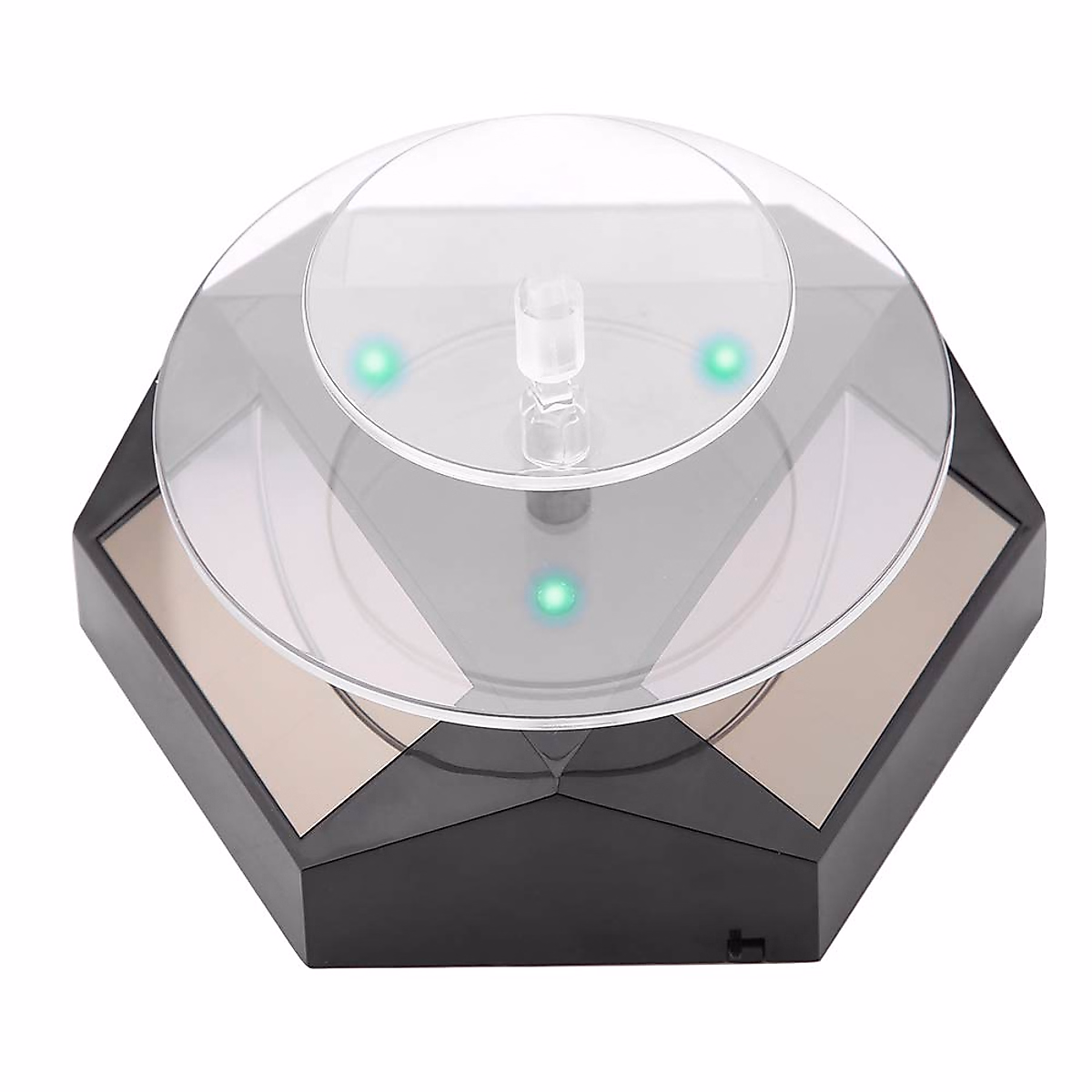 Rotating Display Stand Solar, 360 Rotating Solar Power Showcase LED Light Turntable Watch Jewelry Ring Display Stand for Jewelry Watch Mobile Phones Ring Display (Black)