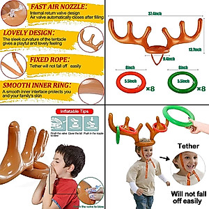 TOPLEE 20 Pieces Inflatable Reindeer Antlers Toss Game, Christmas Party Antler Hat Games for Kids Adults Family Indoor Outdoor Carnival Xmas Games(4 Antlers 16 Rings)