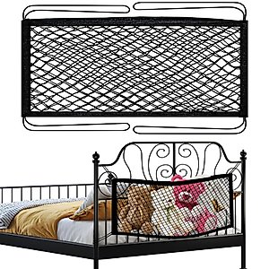 Stuffed Animal Net, Bedside Stuffed Animal Storage Net, Storage Net with Tether for Stuffed Animal Toys, Elastic Bedside Stuffed Animals Net or Hammock with Tether, Expand to 35 Inch 90cm (Black)