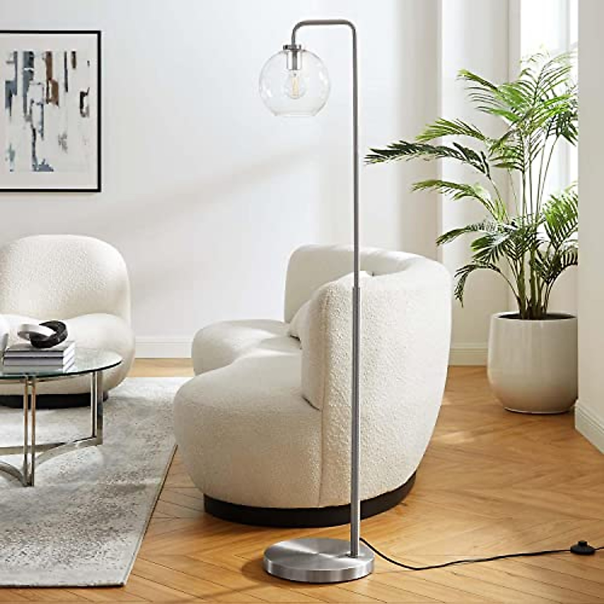 Modway Silo 1-Light Modern Glass/Metal Floor Lamp in Satin Nickel