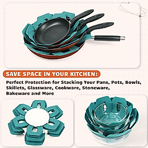 BYKITCHEN Pot Pan Protectors, Set of 6 & 3 Different Sizes, Felt Pot Protectors for Stacking, Cyan Pan Separators Protectors for Stacking and Protecting Your Cookware