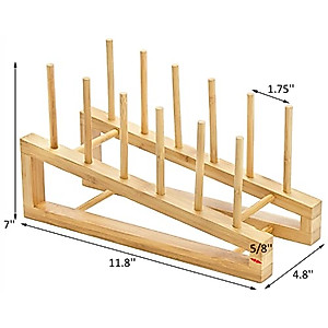 Yesland 3 Pack Wooden Dish Rack - Upgraded Bamboo Plate Bottle Drying Rack Dish Rack Stand - Kitchen Storage Cabinet Organizer for Pot Lid Dish Cup Cutting Board Bowl Water Bottles - Patent Pending