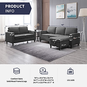 ZAFLY Convertible Sectional Sofa Couches,3 Pcs Couches Set with Storage Ottoman for Living Room,Modular L Shape and Loveseat Sets Including 3 Seat Sofa,Ottoman Loveseat,Dark Grey