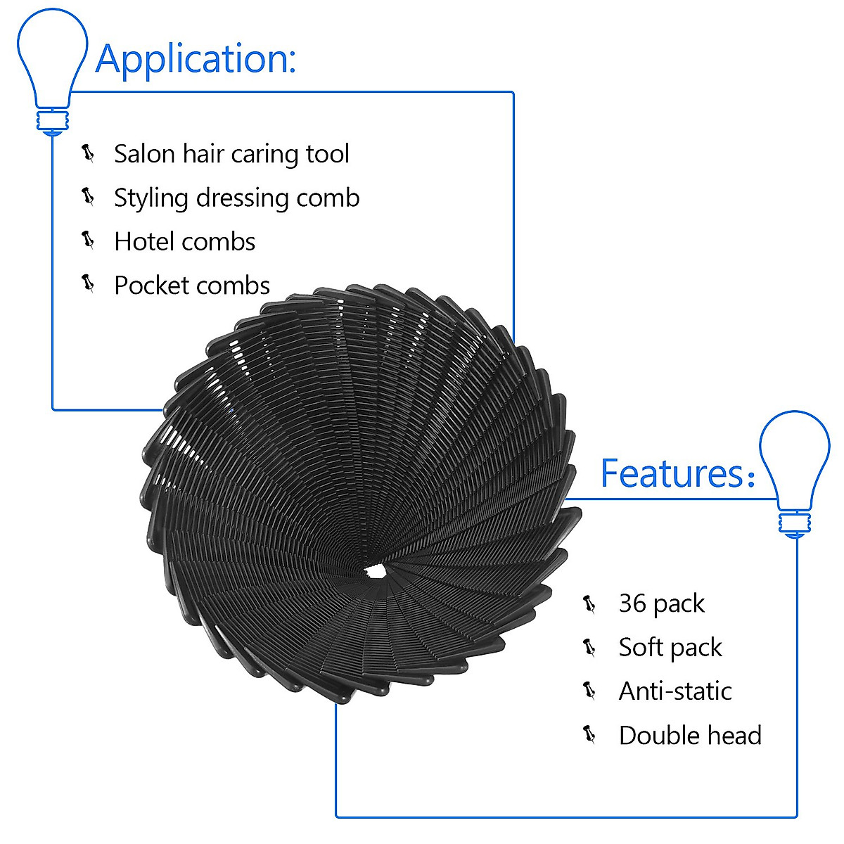 Hestya 36 Pack Hair Comb Bulk 7 Inch Carbon Fiber Cutting Comb All Purpose for Men Women Plastic Hairdressing Styling for Salon or Hotel Hair Care, Black