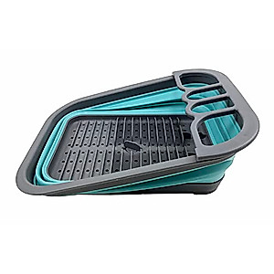 SAMMART 7.3L (1.9 Gallon) Collapsible Dish Drainer with Drainer Board - Foldable Drying Rack Set - Portable Dinnerware Organizer - Space Saving Kitchen Storage Tray (Grey/Crystal Blue)