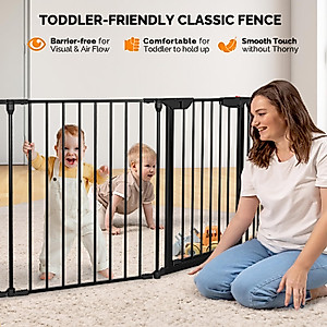 Bonnlo 120 Inches Wide Configurable Baby Gate Fireplace Safety Fence/Guard Adjustable 5-Panel Metal Play Yard for Toddler/Pet/Dog Christmas Tree Fence, Includes 4 Pack of Wall Mounts, Black