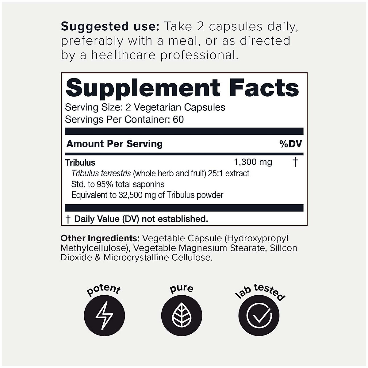 Toniiq Ultra High Strength Tribulus Capsules - 95% Steroidal Saponins - 1300mg Concentrated Extract Formula for Testosterone - 120 Caps