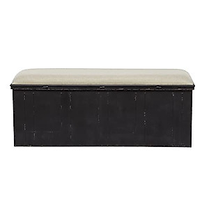 Deco 79 Farmhouse Metal Fabric Ottoman Storage Bench Tufted Footrest, Livingroom, Bedroom, Entryway, 48" L x 17" W x 19" H, Black