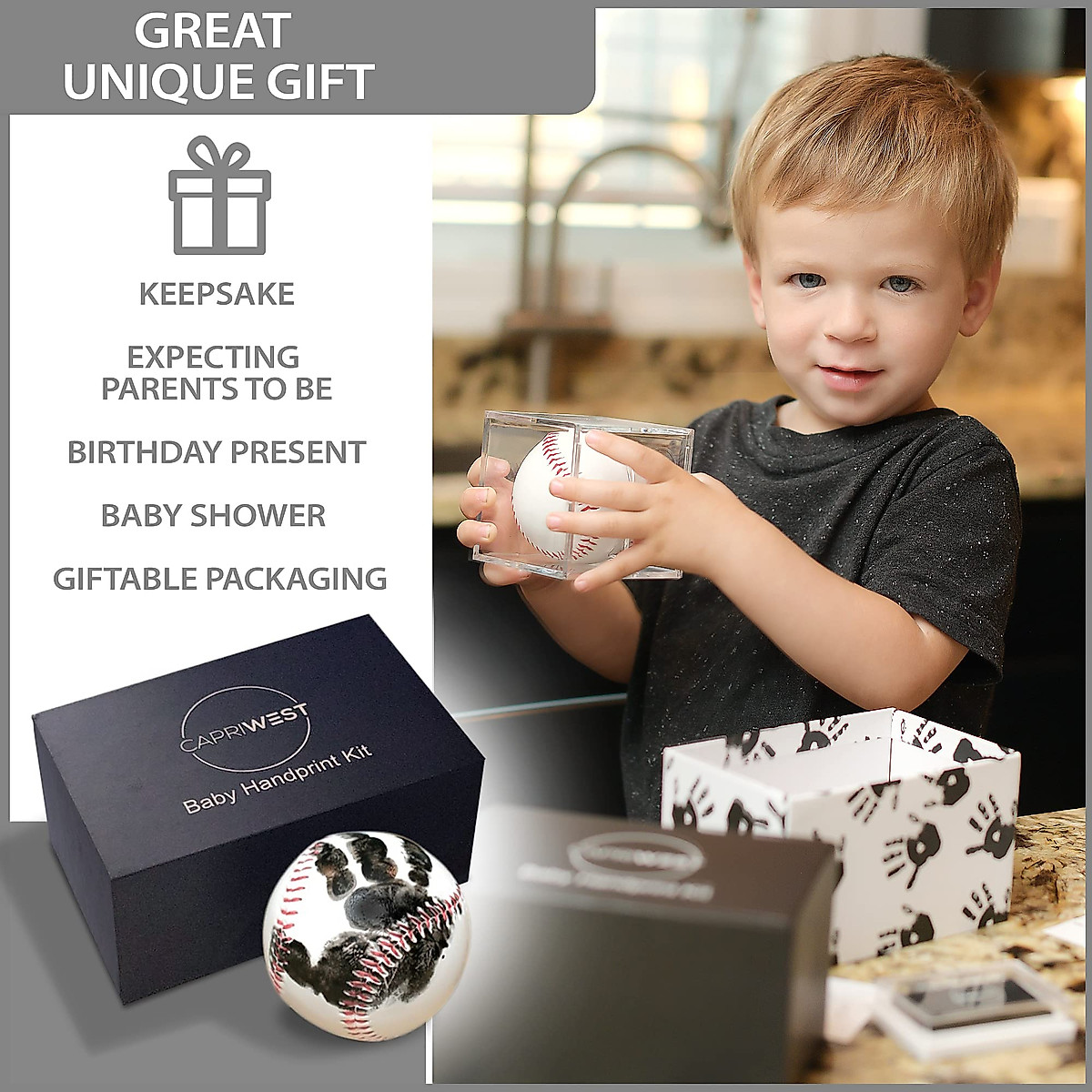 Baby Hand and Footprint Kit - Baby Handprint Footprint Keepsake Kit - Baseball Handprint Kit - Ink Pad- Unique Gifts for Expecting Parents Milestone Baby Shower Boy Girl Newborn